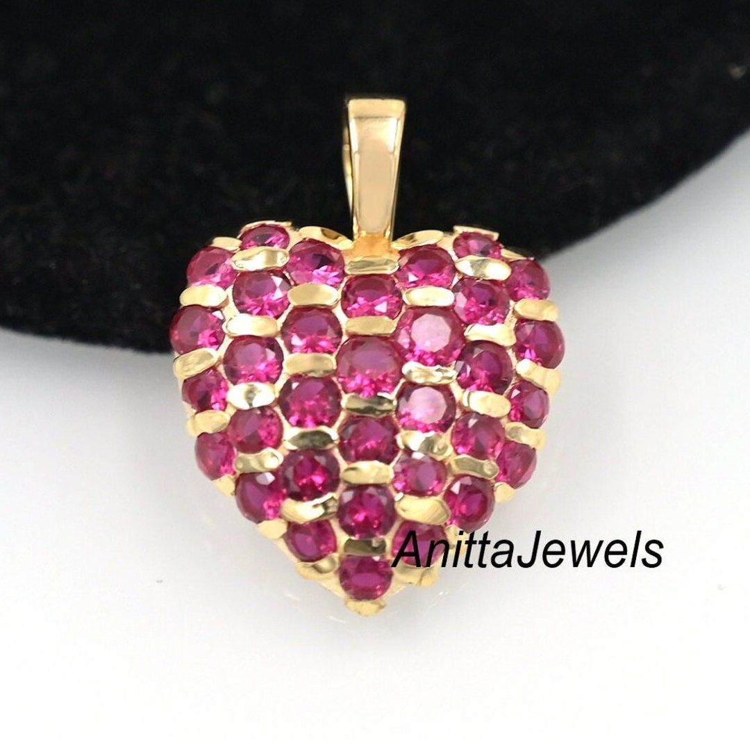Ruby Heart Pendant: 925 Silver Pave Set Charm (30 MM) - Etsy