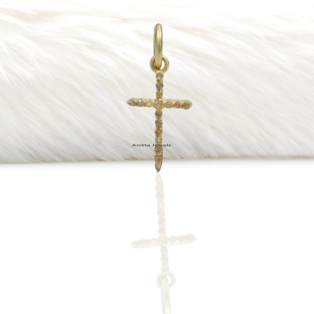 9K Gold Diamond Cross Pendant, Pave Cross Charm Pendant, Religious ...