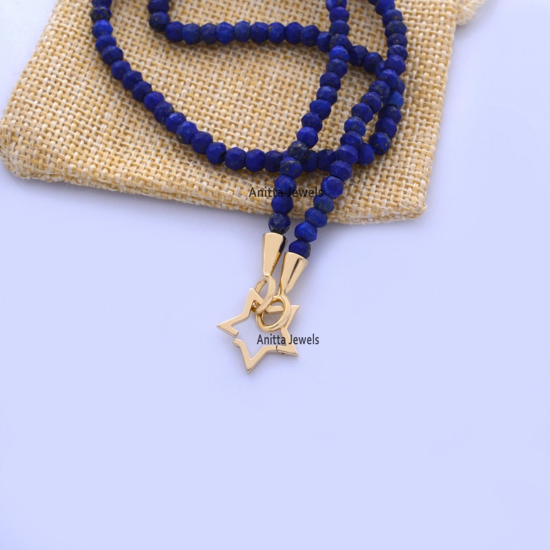 Gold Plated Enhancer Beads Chain, 14k Beads Charm Enhancer, Lapis Beads ...
