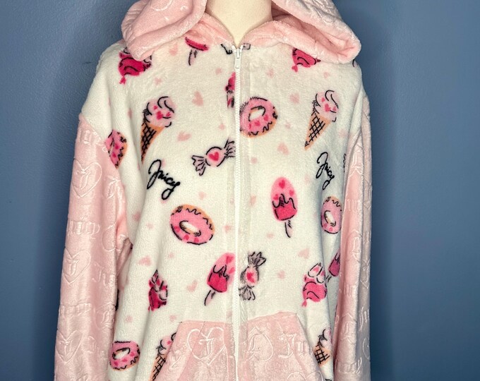 Handmade Upcycled Juicy Couture Hoodie | Y2K Fuzzy Jacket (XL) - Etsy