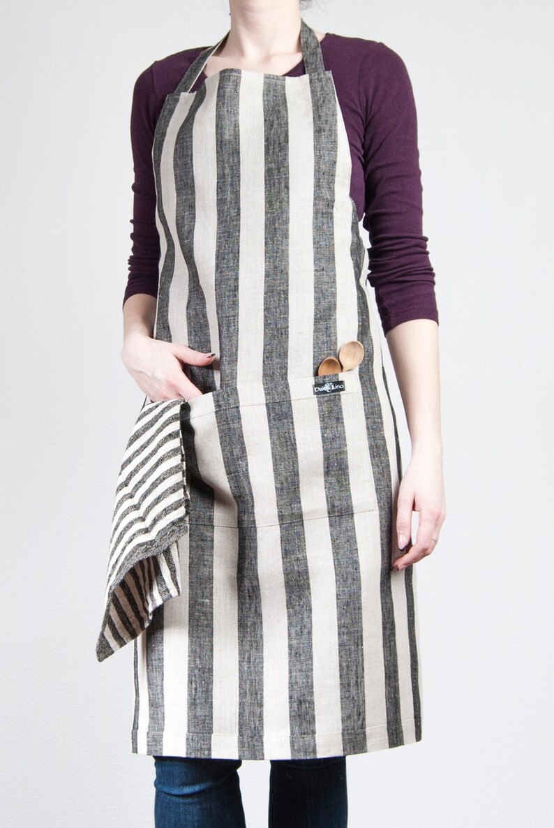 Patterned Linen Bib Apron With Double Front Pocket and - Etsy