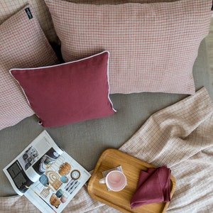 Natural Washed Linen BEDDING SET With Red Graph Check Pattern - Etsy