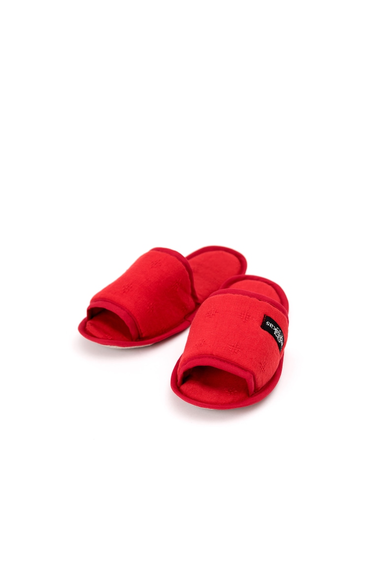 Red Open Toe Linen Fabric Indoor or Bath Slippers. - Etsy