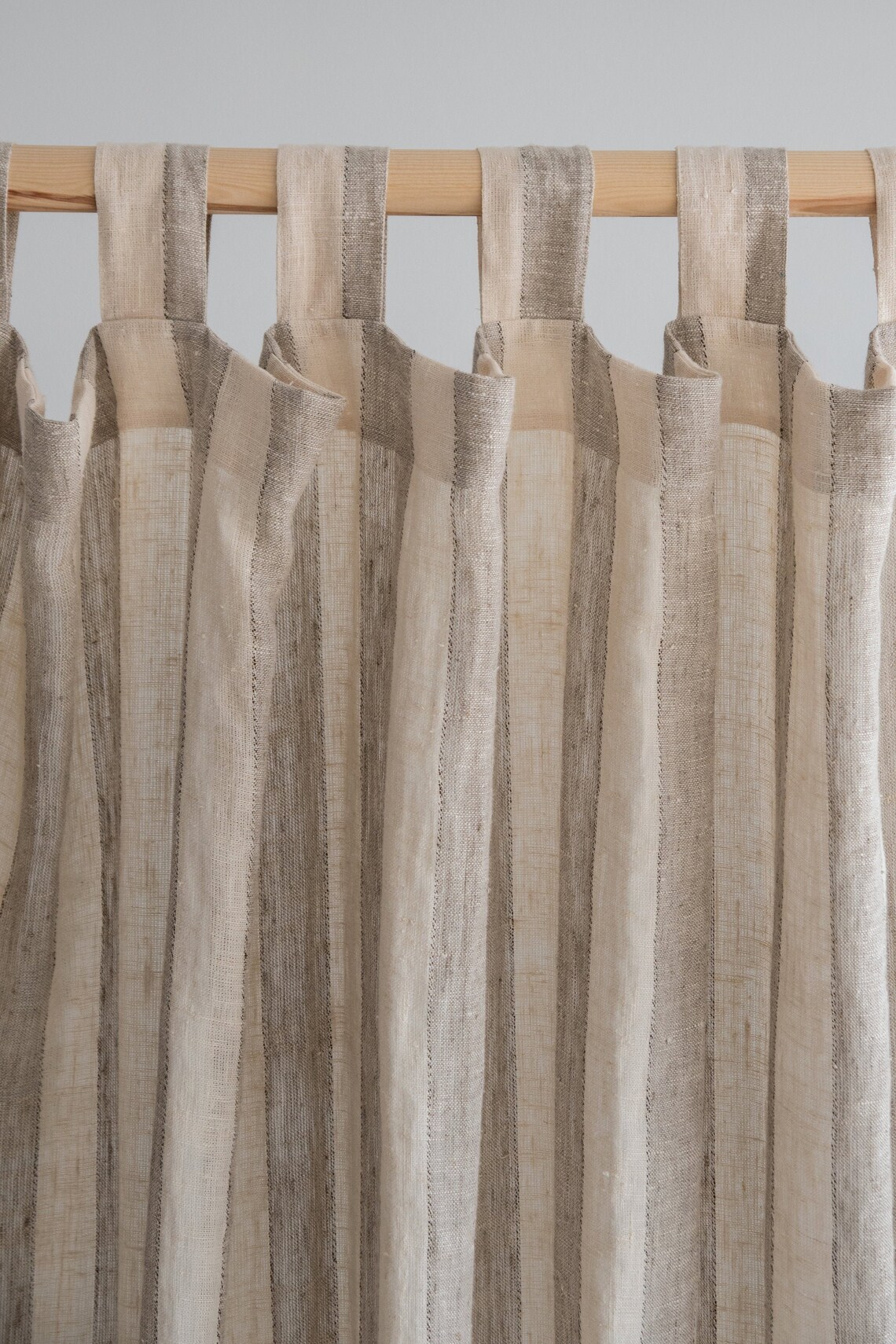 Beige Tab Top Washed Linen Curtain Panel With Stripes - Etsy