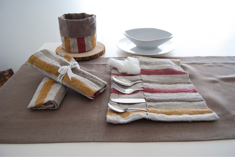 Stripped Linen Cutlery Roll - Zero-waste Cutlery Pouch - Etsy