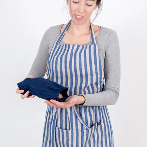 Patterned Linen Bib Apron With Double Front Pocket and Adjustable Strap ...