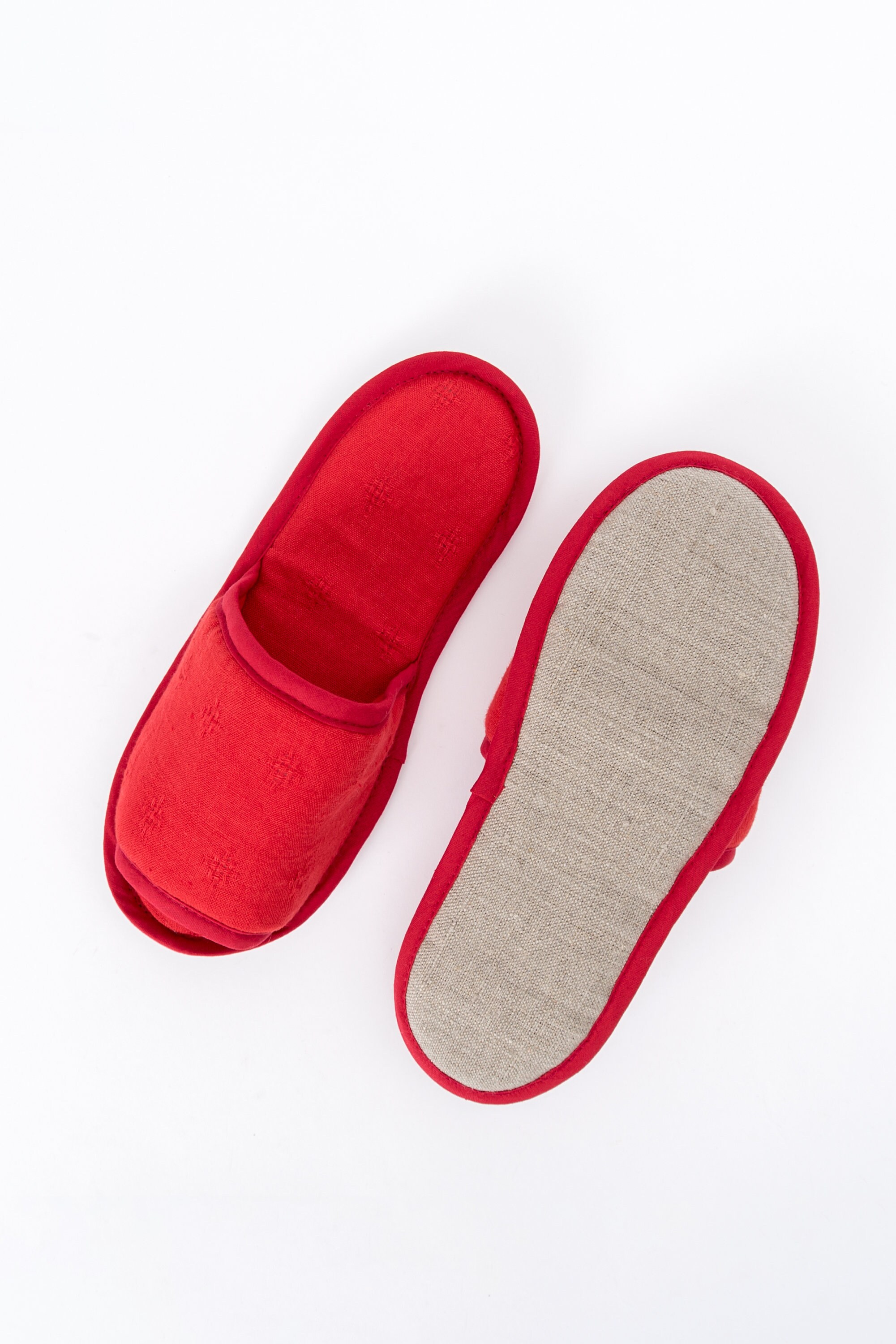 Red Open Toe Linen Fabric Indoor or Bath Slippers. - Etsy