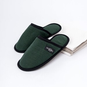 Dark Green Linen Indoor or Bath Slippers. Lightweight Hotel, Travel ...