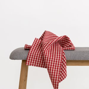 Red & Natural Linen Fabric With Mini Check Pattern. Linen Fabric With ...