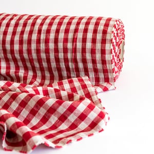 Vichy Red & Natural Linen Fabric With Gingham Pattern. Linen Fabric ...
