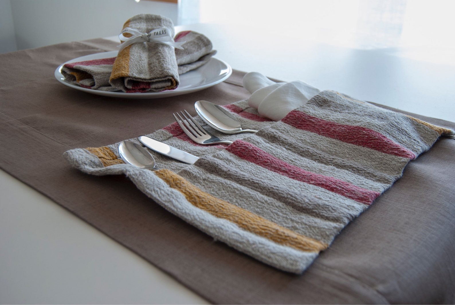 Stripped Linen Cutlery Roll - Zero-waste Cutlery Pouch - Etsy