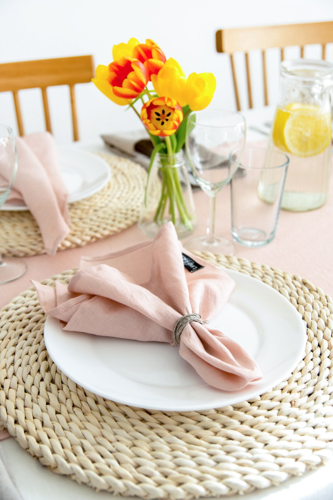 Light Pink Washed Linen Napkins Set of 4 or 6. Softened Dining Napkins ...