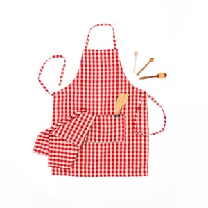 Red & Natural Linen Fabric With Mini Check Pattern. Linen Fabric With ...