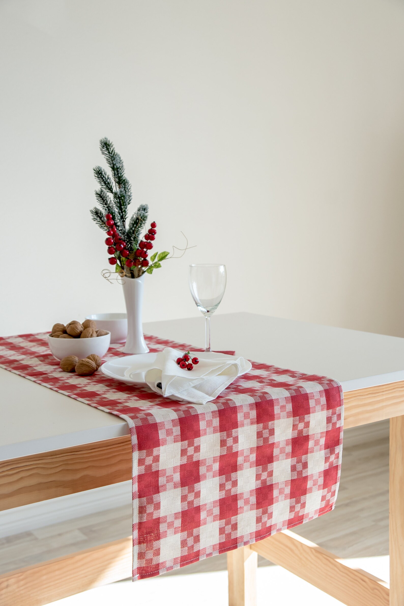 Linen Blend Table Runner Plaid Linen/cotton Runner | Etsy