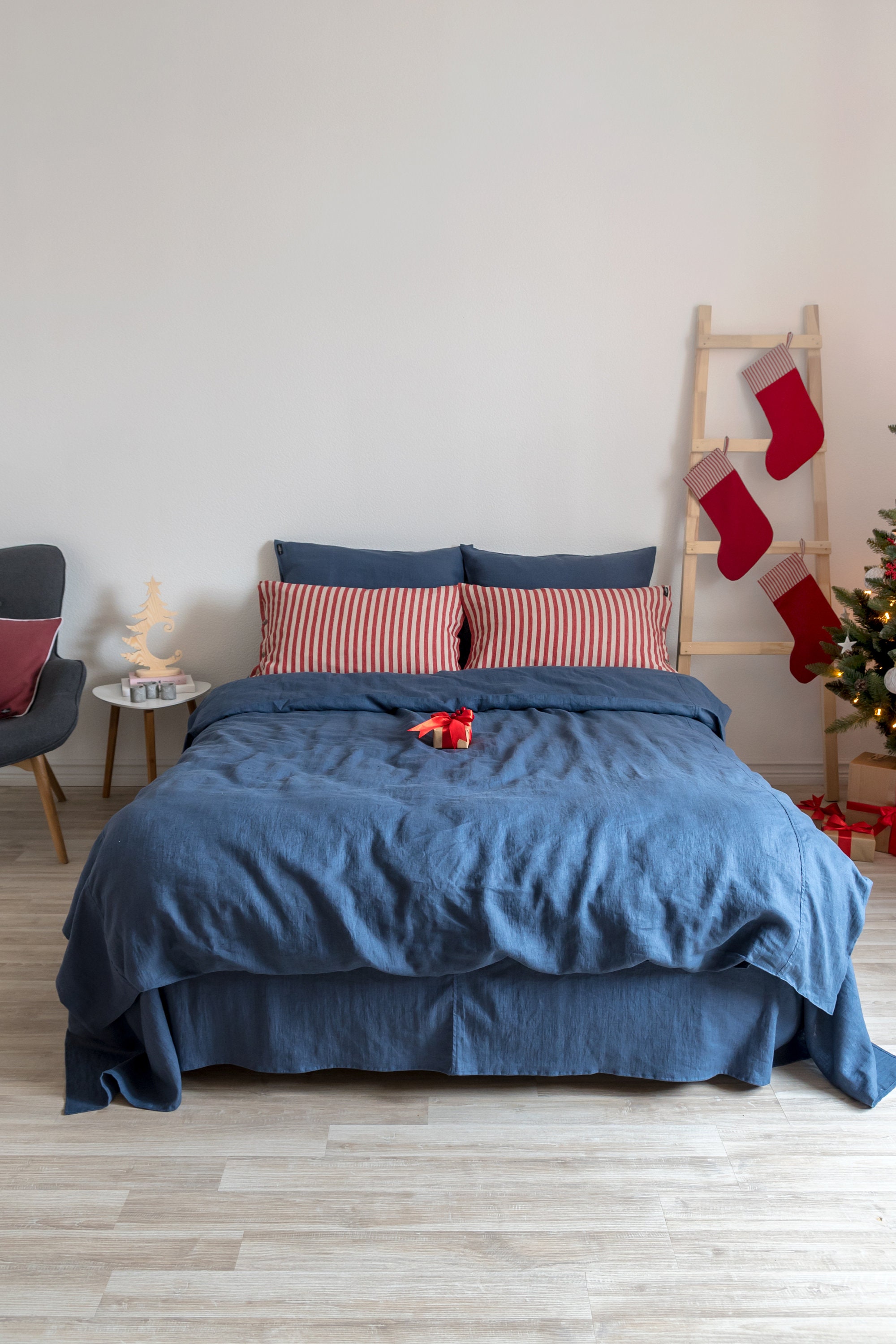 Denim Blue Linen BEDDING SET From Wide Fabric. King or Queen - Etsy