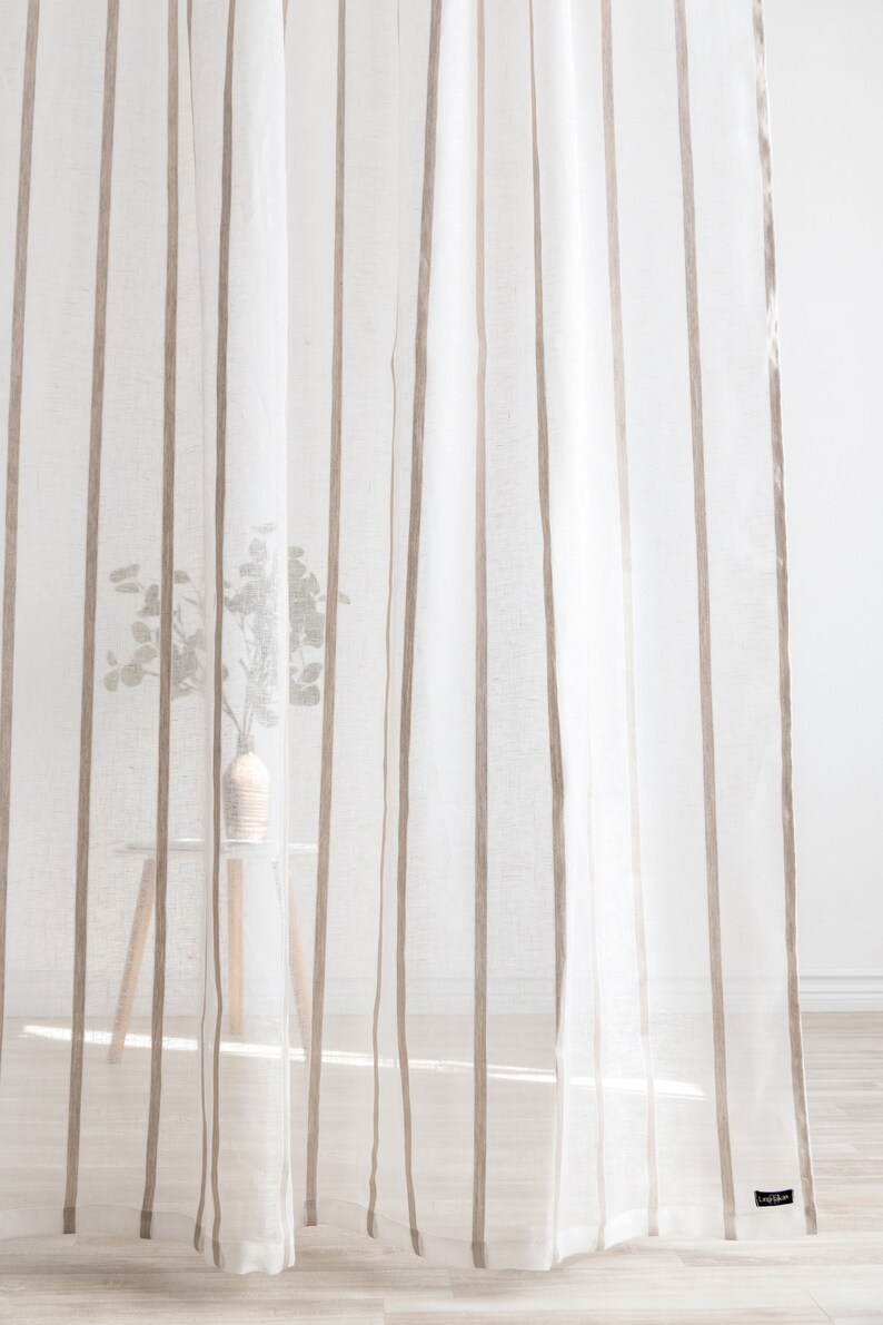 Sheer Striped Linen Curtain Panel With Rod Pocket - Etsy