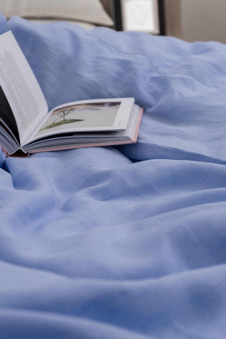 Light Blue Stonewashed Linen Bedding Set - King Size - Etsy