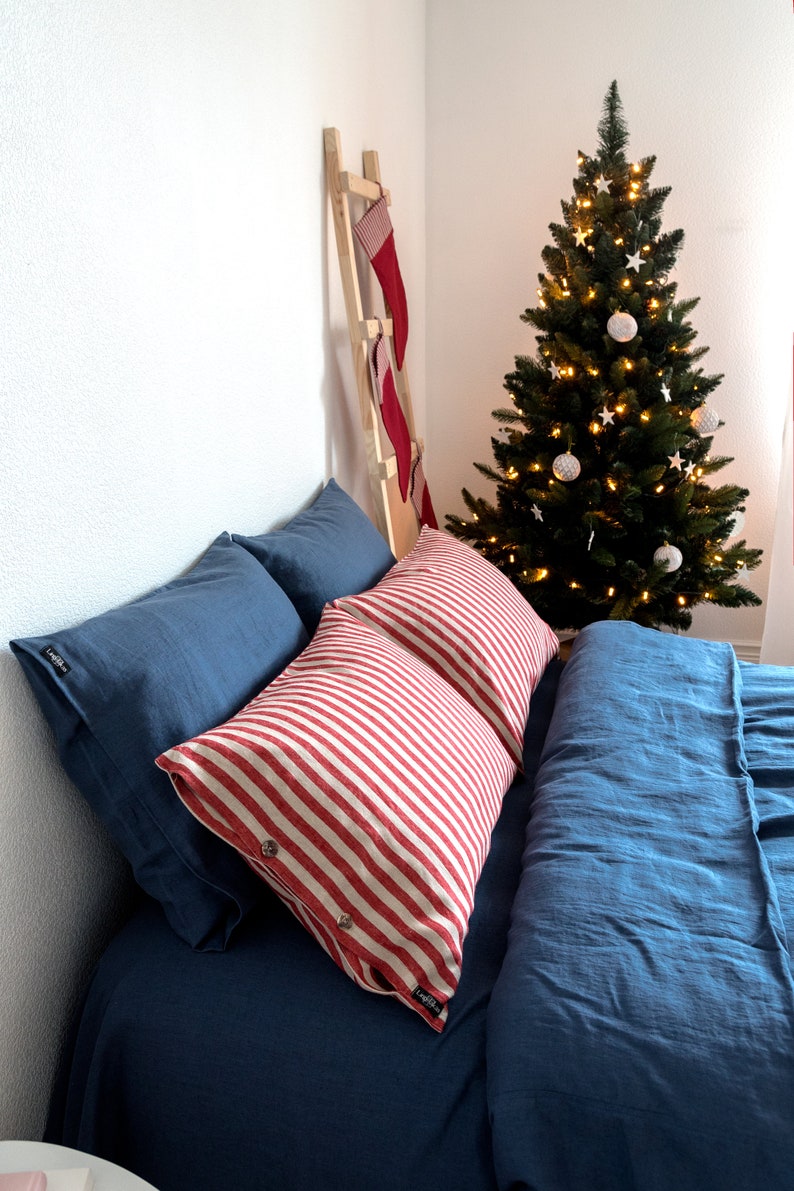 Denim Blue Linen Bedding Set - Stonewashed Duvet Cover, Pillowcases - Etsy