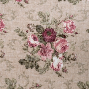 Floral Linen Fabric. Softened Linen Fabric by the Meter in Natural or ...
