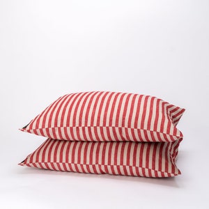 Red Striped Linen Pillowcase With Zipper and Vertical Stripes - Etsy