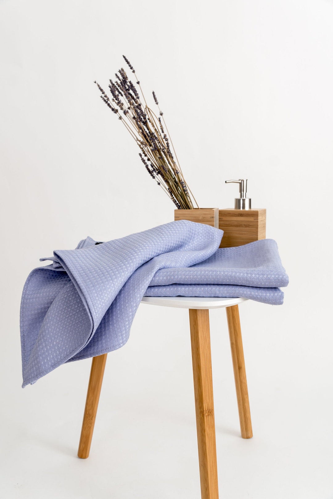 Waffle Linen Bath Towels in Pale Periwinkle Color. Washed Linen Hand ...
