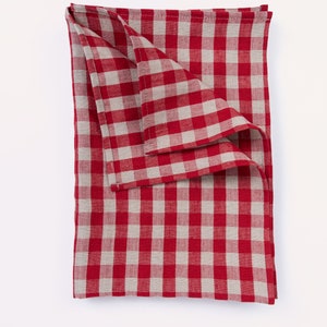 Vichy Red & Natural Linen Fabric With Gingham Pattern. Linen Fabric ...
