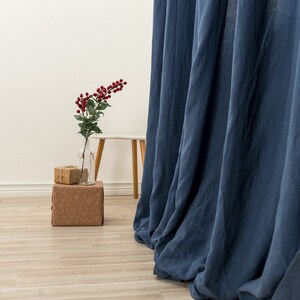 Denim Blue Tab Top Washed Linen Curtain Panel. A Single 108" Wide Linen ...