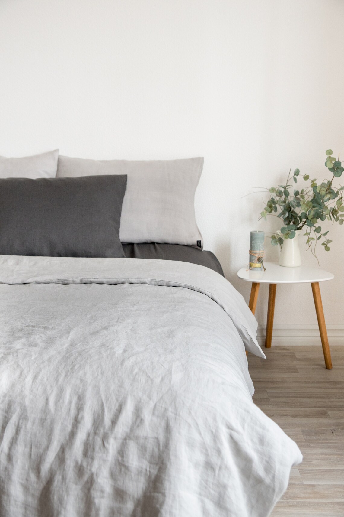 Light Gray Linen Bedding Set 100% Washed Linen Duvet Cover - Etsy