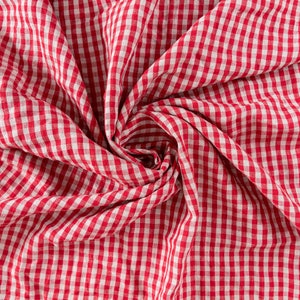 Red & Natural Linen Fabric With Mini Check Pattern. Linen Fabric With ...