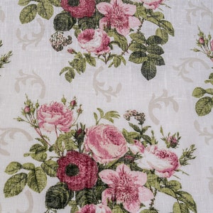 Floral Linen Fabric. Softened Linen Fabric by the Meter in Natural or ...
