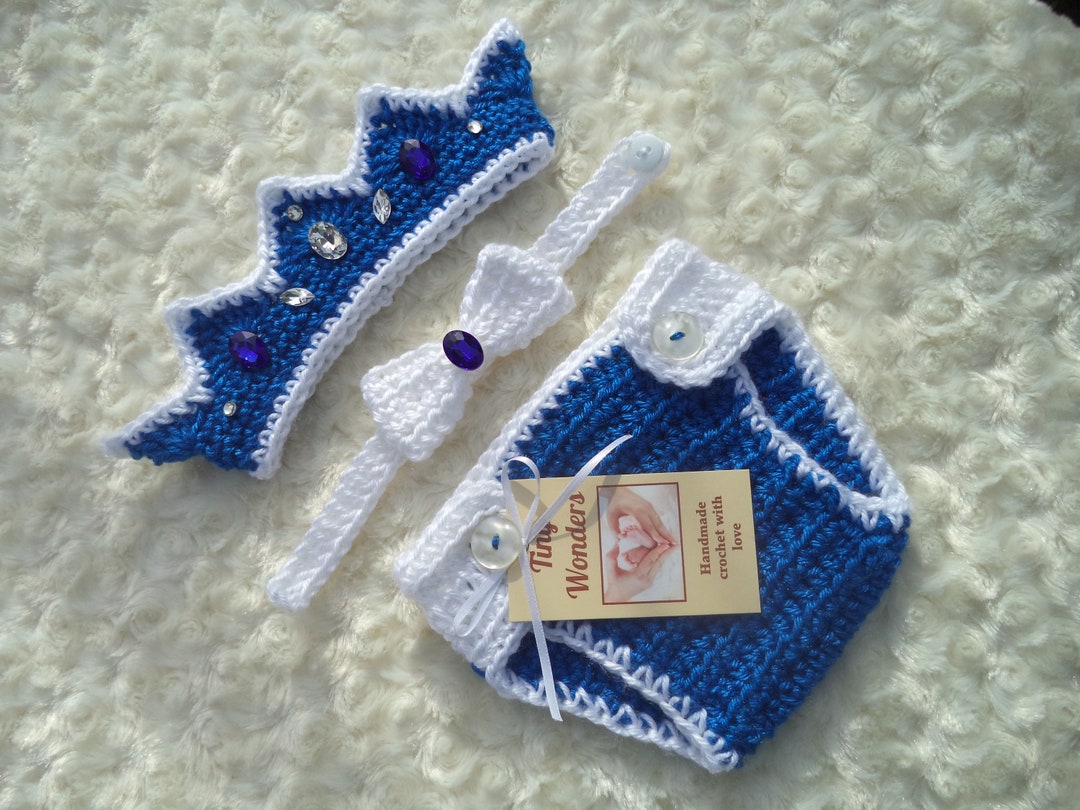 Crochet Baby King Crown, Diaper Cover Set, Crochet Prince Outfit, Baby ...
