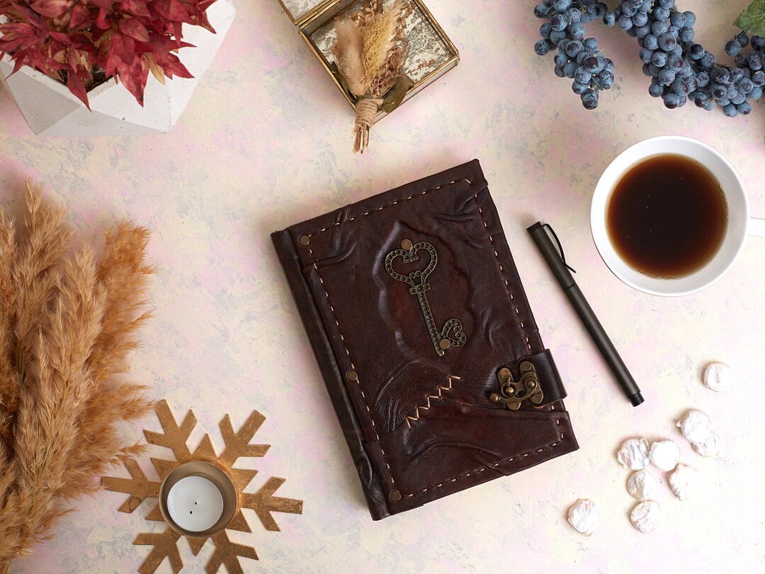 Key Design Notebook, Brown Leather Journal, Notepad, Ancient Key Diary ...