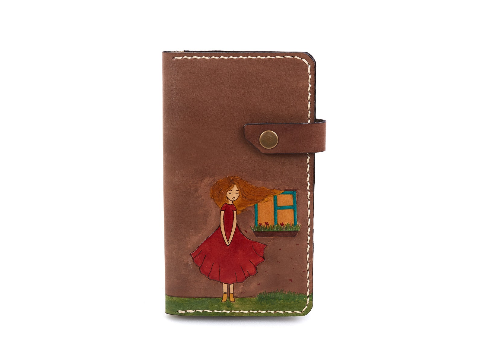 Pretty Girl Wallet, Women Long Billfold, Brown Leather Pocketbook ...