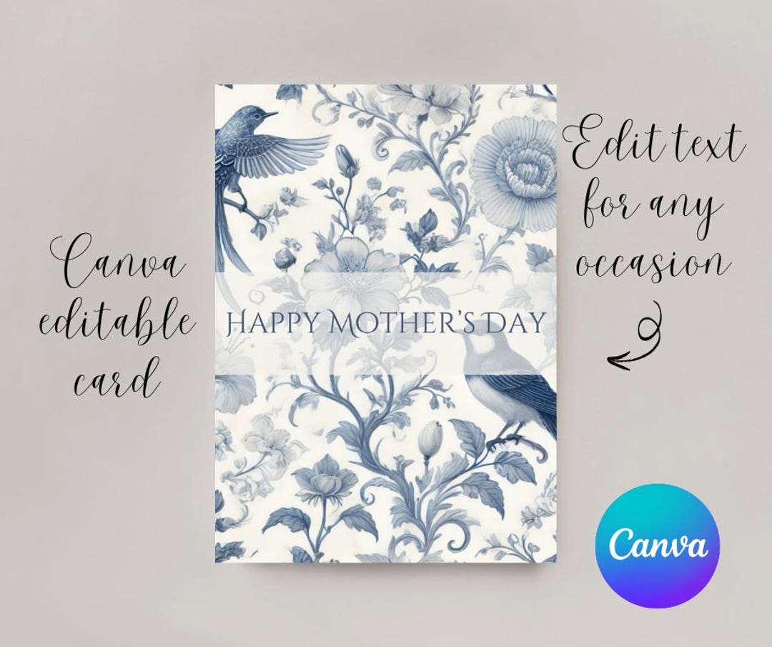 Chinoiserie Mother's Day Card, Blue Floral Card, Elegant Printable Card ...
