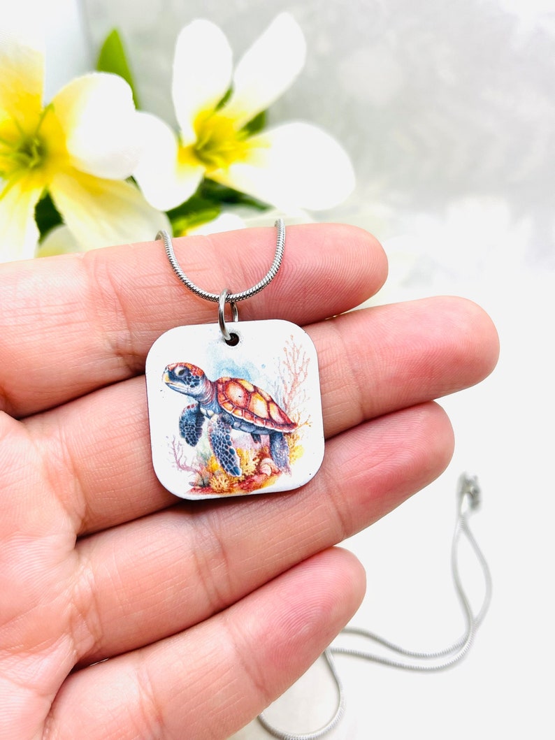Sea Turtle Necklace, Enamel on Copper, 18 Stainless Steel Chain - Etsy