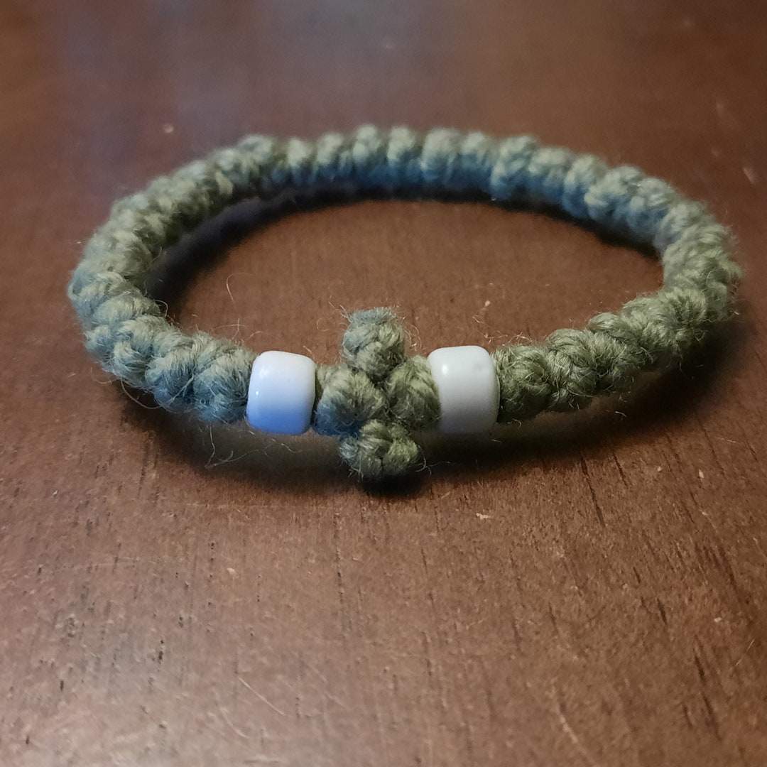 33 Knot Green Wool Orthodox Prayer Rope Grey Glass Beads Chotki ...