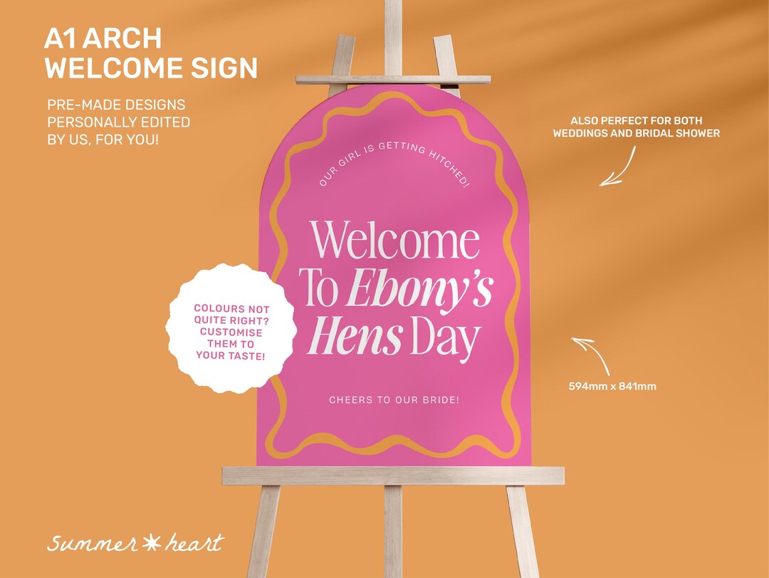 A1 Arch Welcome Sign - Customisable Sign - Hens Party - Bridal Shower ...