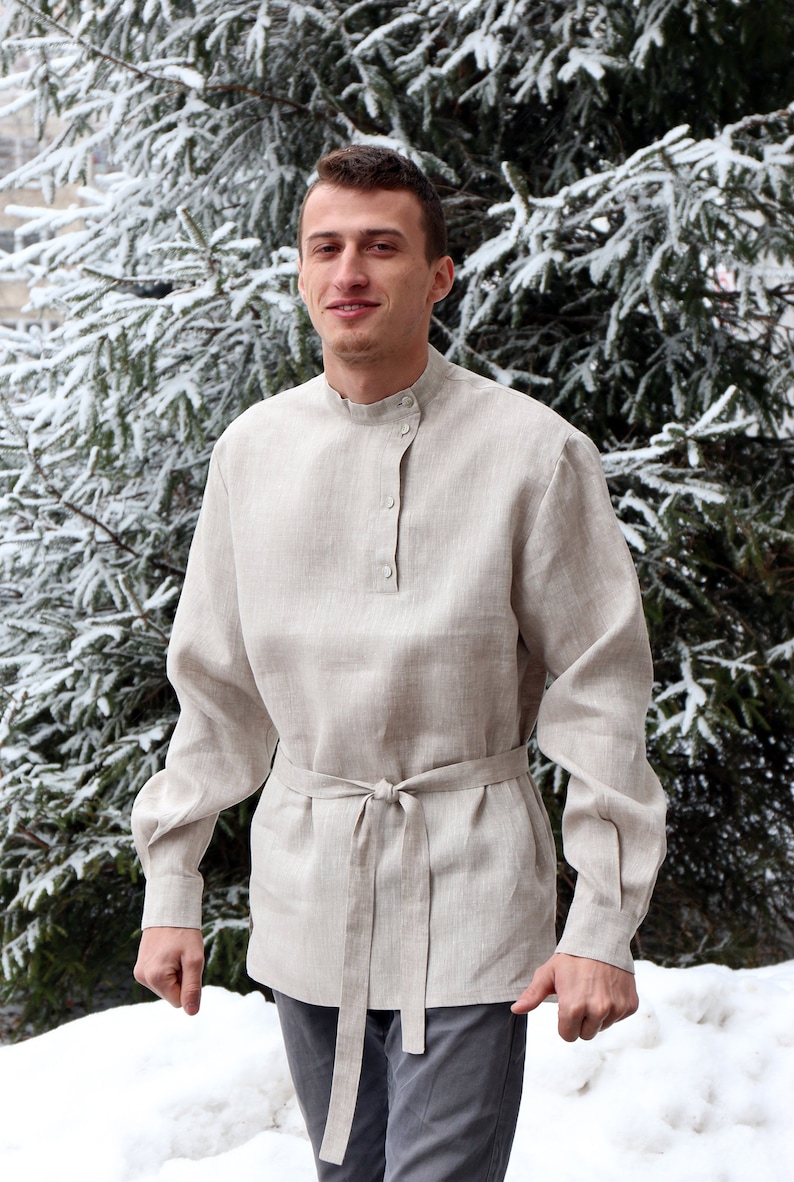 Russian Slavic traditional linen men's shirt kosovorotka | Etsy