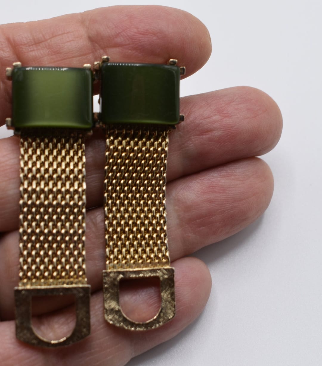 Vintage Swank Cufflinks Wraparound Gold Tone and Square Olive Green ...