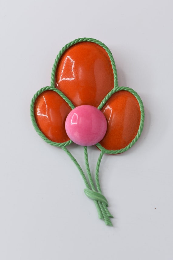 1960s Enameled Metal POP ART Flower Power Orange and … - Gem