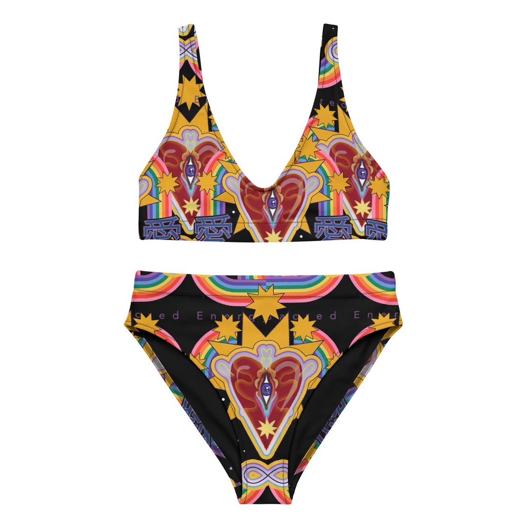 Rainbow String Bikini Friendly Rave Festival Trippy Eye Design Recycled ...