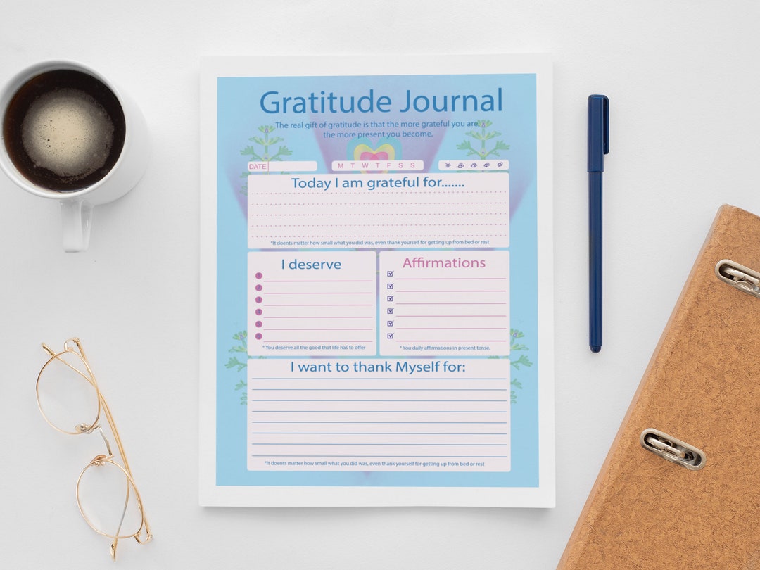 Gratitude Journal Digital Download Thanks Notes Positive Affirmations ...