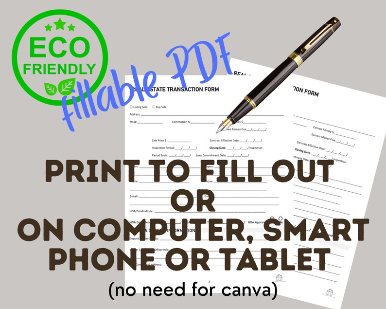 New Paperless Fillable Real Estate Transaction Checklist or Printable ...