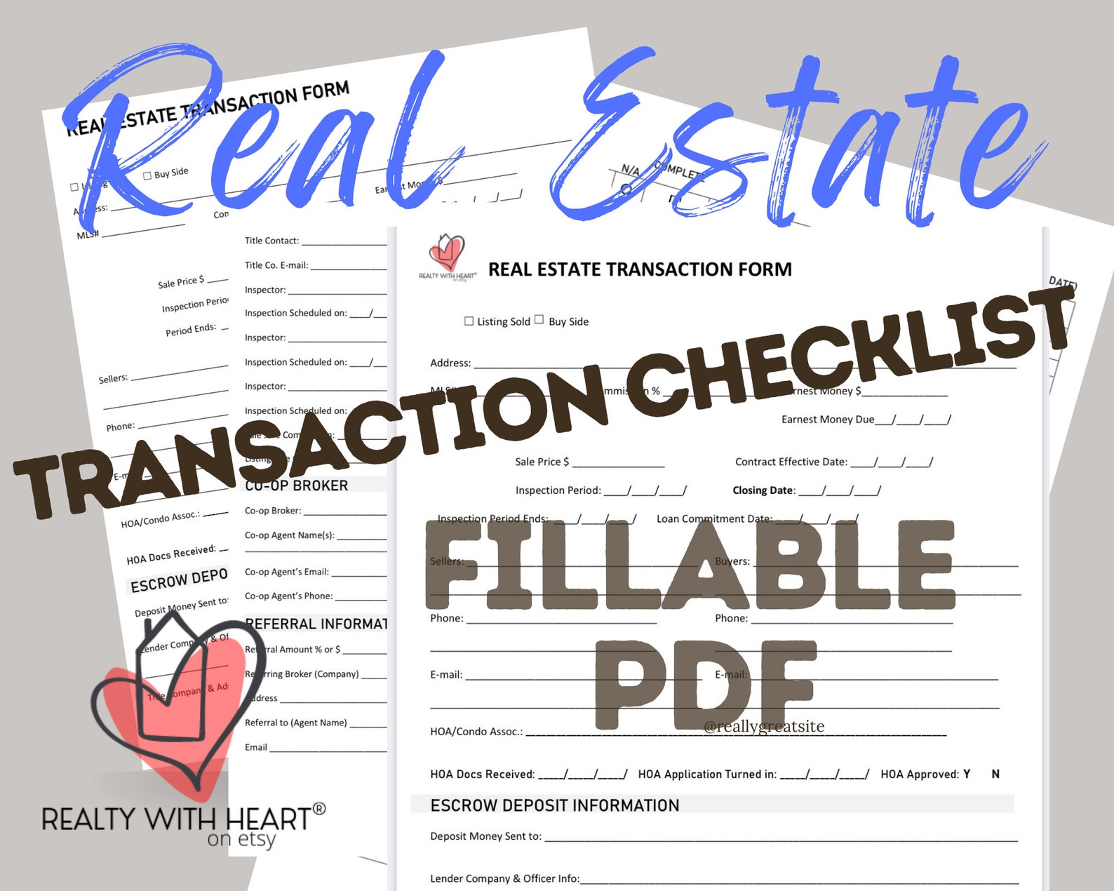 New Paperless Fillable Real Estate Transaction Checklist or Printable ...