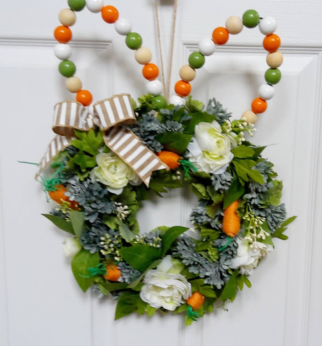 Bunny Head Wreath, Wood Ears Bunny Head Wreath, Spring Wreath, Carrot ...