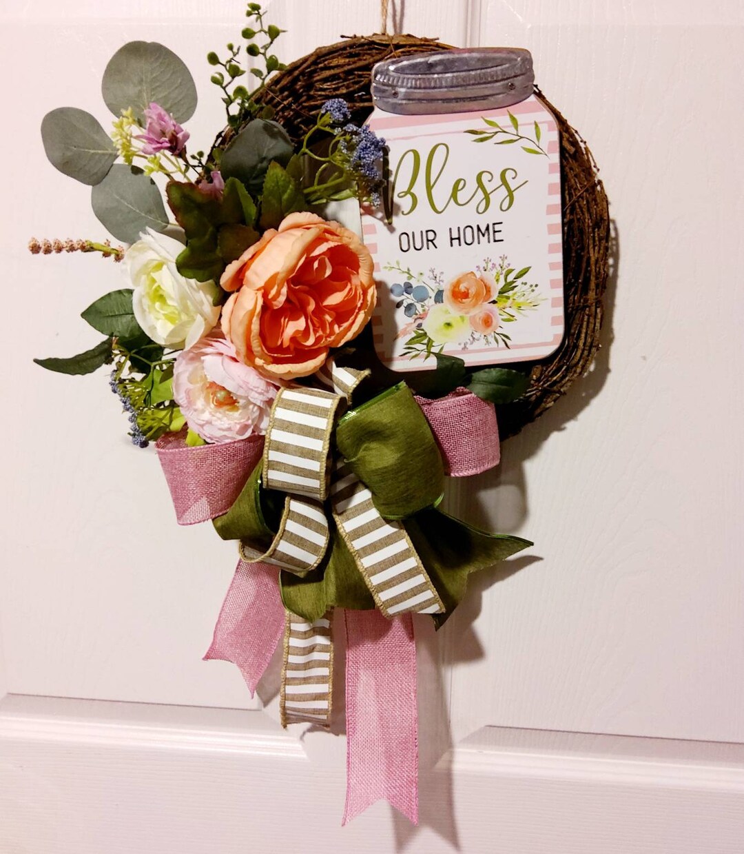 Mason Jar Spring Reef Bless Our Home Read Floral Spring Wreath - Etsy