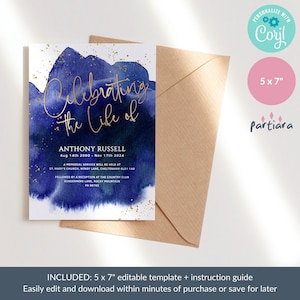 Celebration of Life Invitation, Funeral Announcement, Wake Invite ...