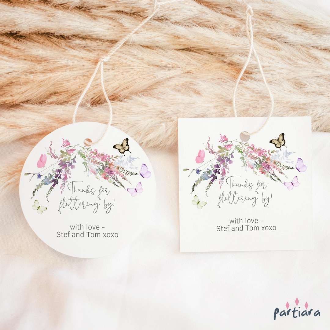 Butterfly Favors Thank You Tags, Thanks for Fluttering by Bridal Shower ...