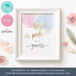 Gender Reveal Sign Wear Your Guess Table Poster Decor Printable, Pastel ...