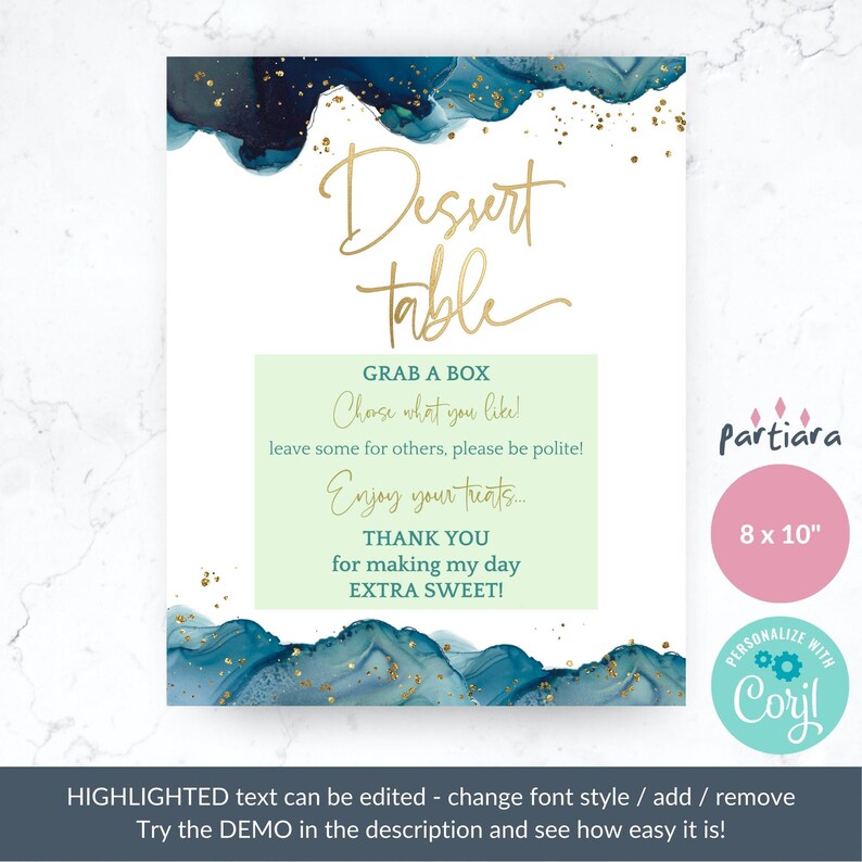 Ladies Birthday Dessert Table Sign Teal Blue Gold Sweet - Etsy